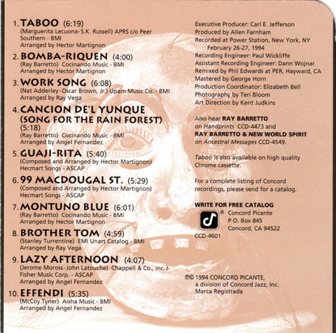 Ray Barretto & New World Spirit - Taboo (CD) | MusicCircle